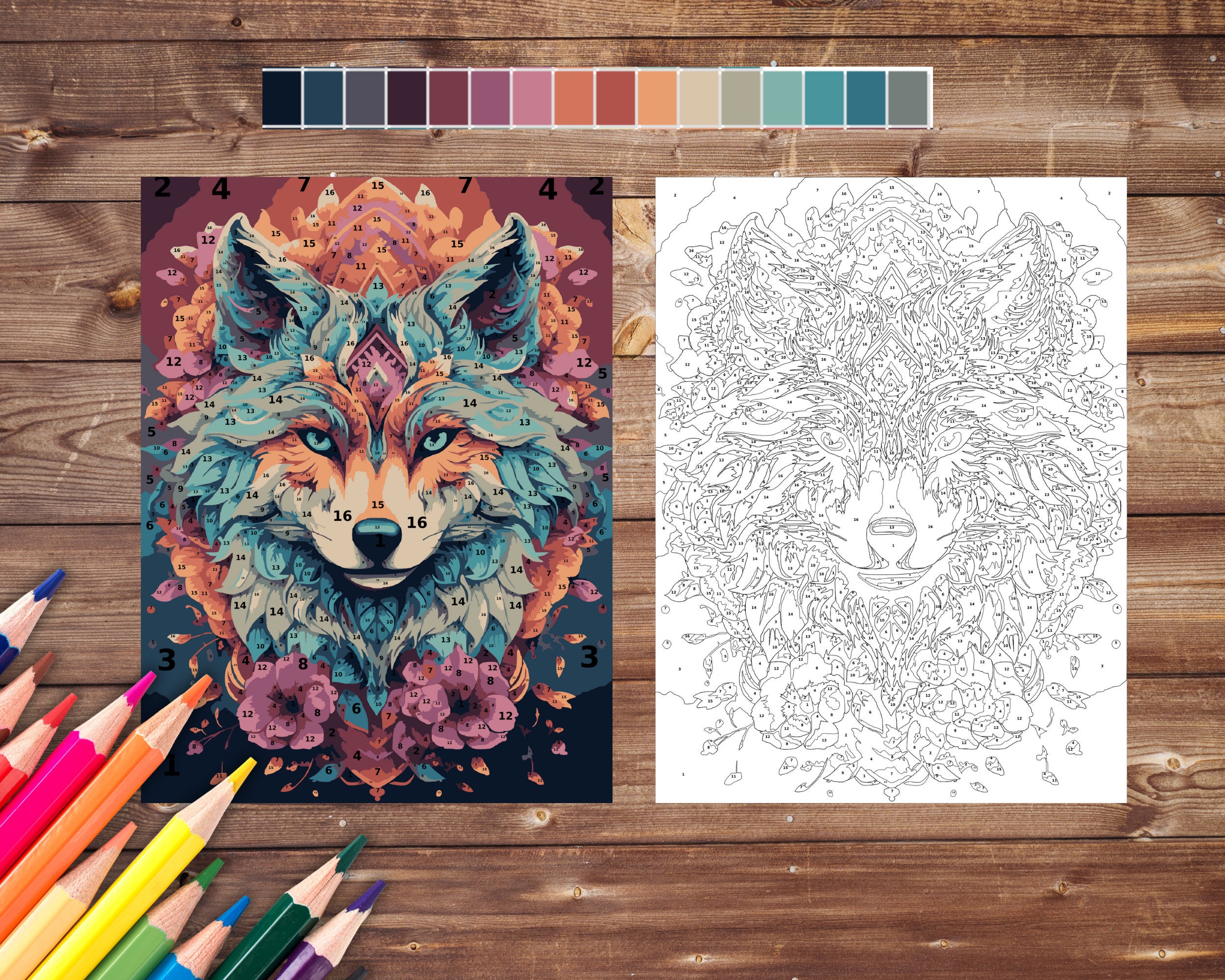Color by Number for Adult, Fox Mandala Paint by Number, Printable ...