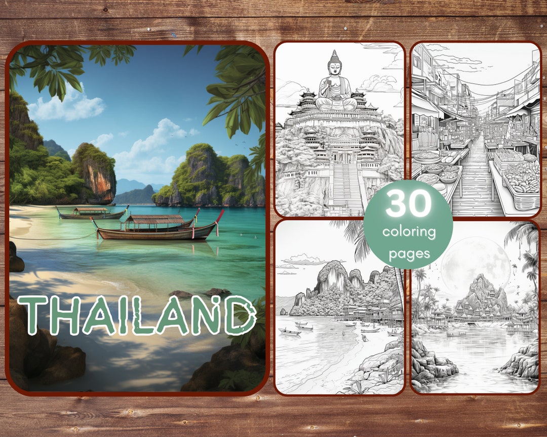 30 Thailand Coloring Book, Grayscale Travel Coloring Book for Adults ...
