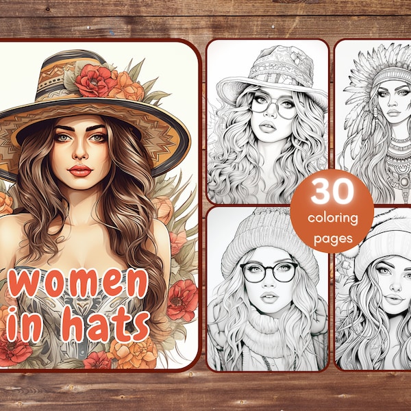 Coloring Pages Ladies in Hats - Etsy