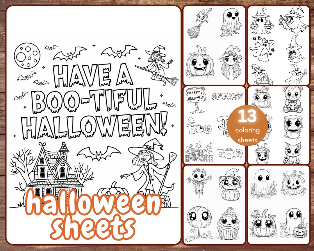 13 Cute Kawaii Halloween Sheets, Simple Cozy Halloween Coloring Pages ...