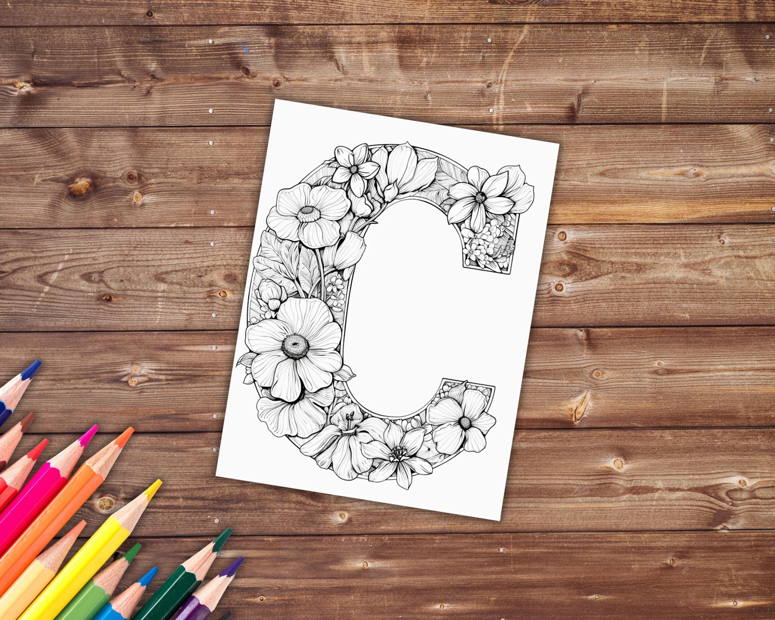 56 Alphabet Coloring Book, Grayscale Letters Coloring Pages for Adults ...