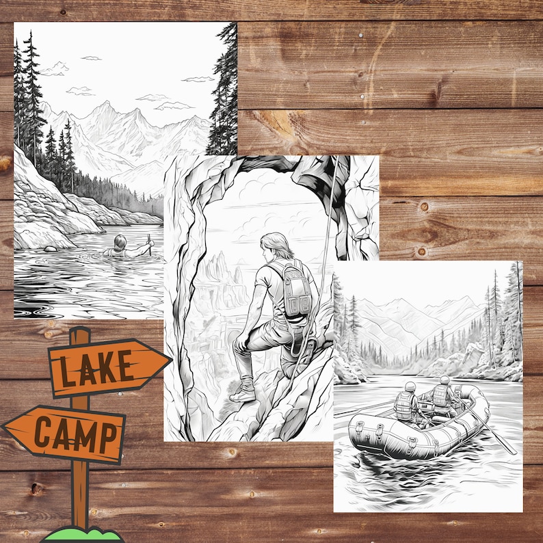 30 the Great Outdoors Coloring Book, Grayscale Camping Coloring Pages ...