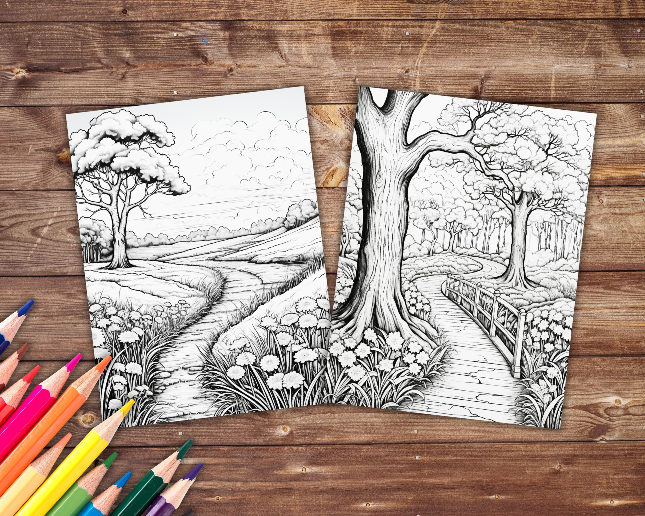 30 Spring Time Coloring Book, Grayscale Spring Gardens Coloring Pages ...