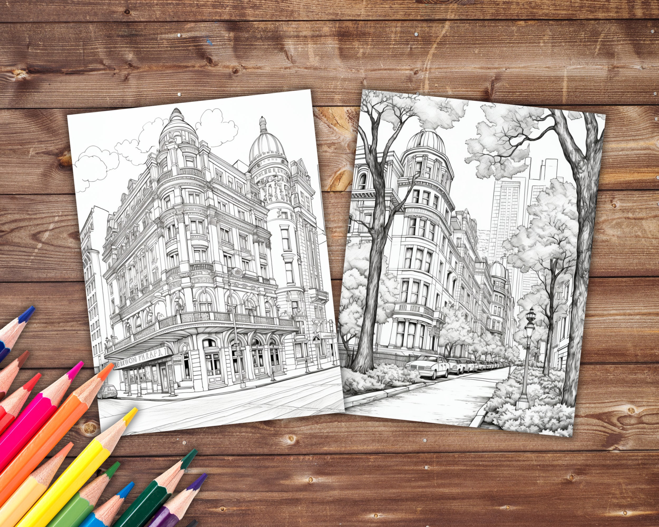 50 New York Coloring Book, Grayscale Big Apple Coloring Pages for ...