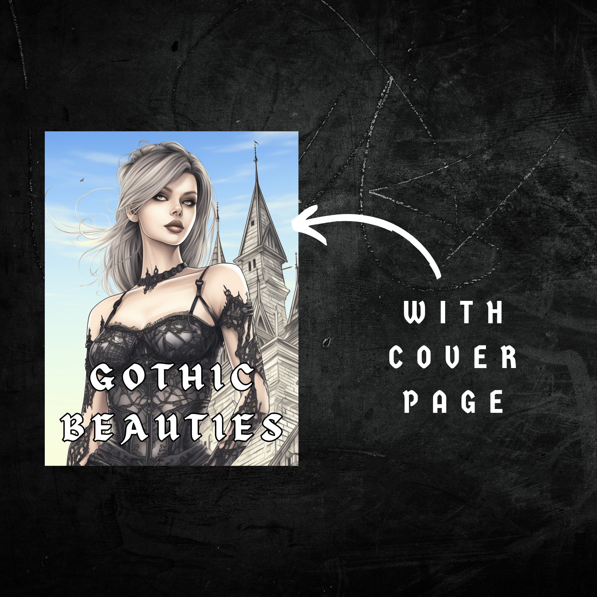 30 Gothic Beauties Coloring Book, Grayscale Printable Gothic Women ...