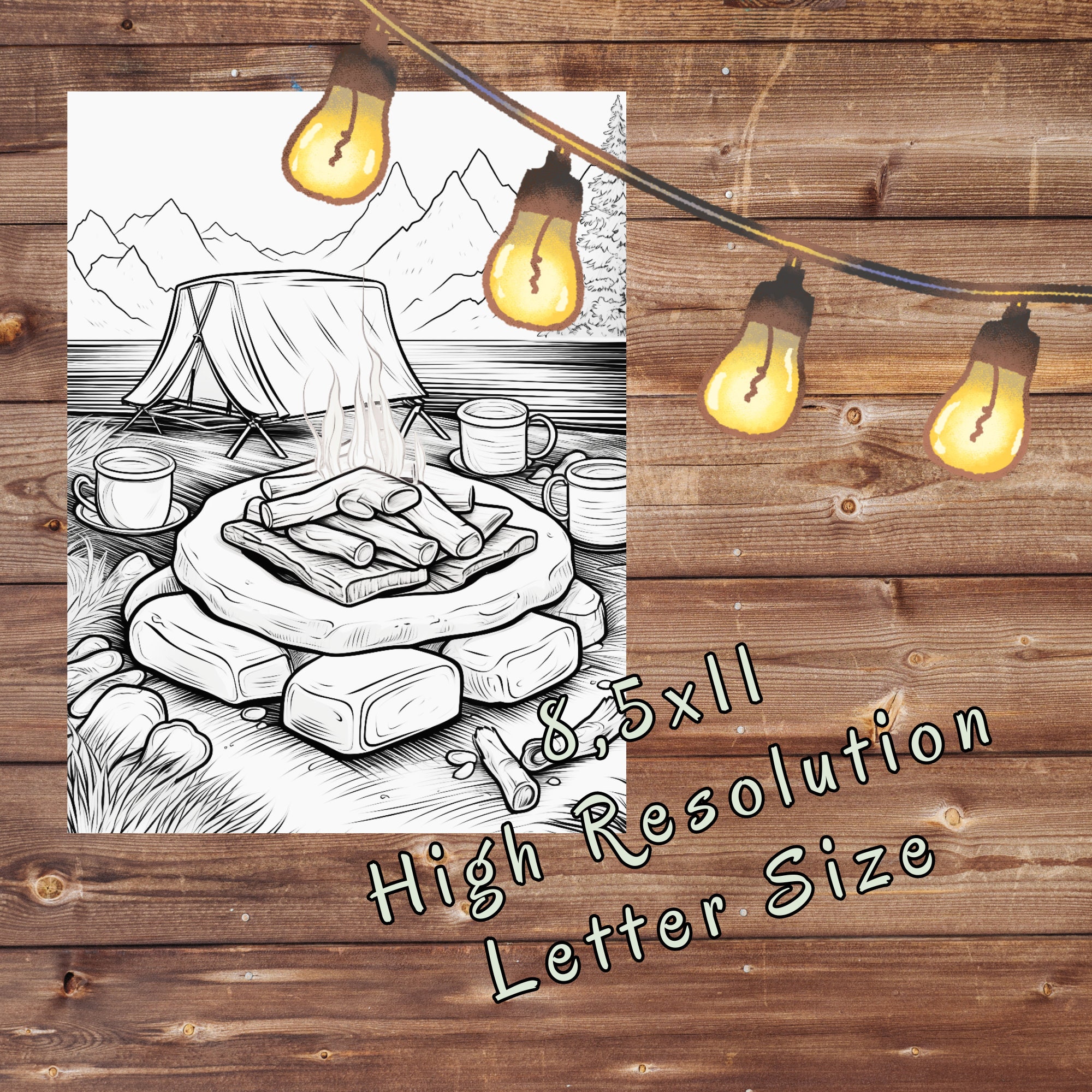 30 the Great Outdoors Coloring Book, Grayscale Camping Coloring Pages ...