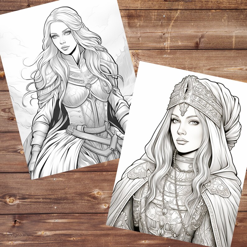30 Medieval Women Coloring Book, Grayscale Printable Beautiful Women ...