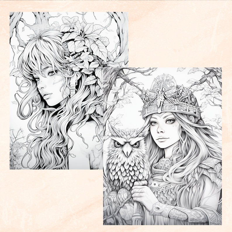 30 Forest Fairy Coloring Book Grayscale Fantasy Printable - Etsy