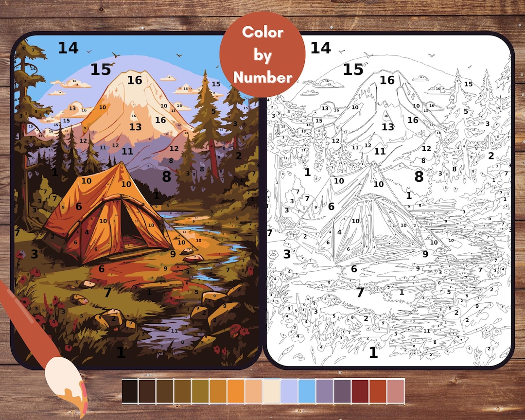 Color by Number for Adult, Tent Paint by Number, Camping Printable ...