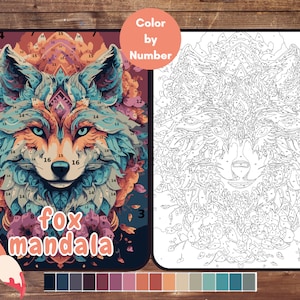 Color by Number for Adult, Fox Mandala Paint by Number, Printable ...