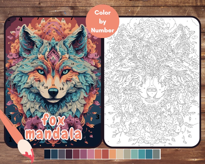 Color by Number for Adult, Fox Mandala Paint by Number, Printable ...