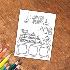 30 Cozy Coffee Shop Storefronts Coloring Book, Easy Cafe Coloring Pages ...