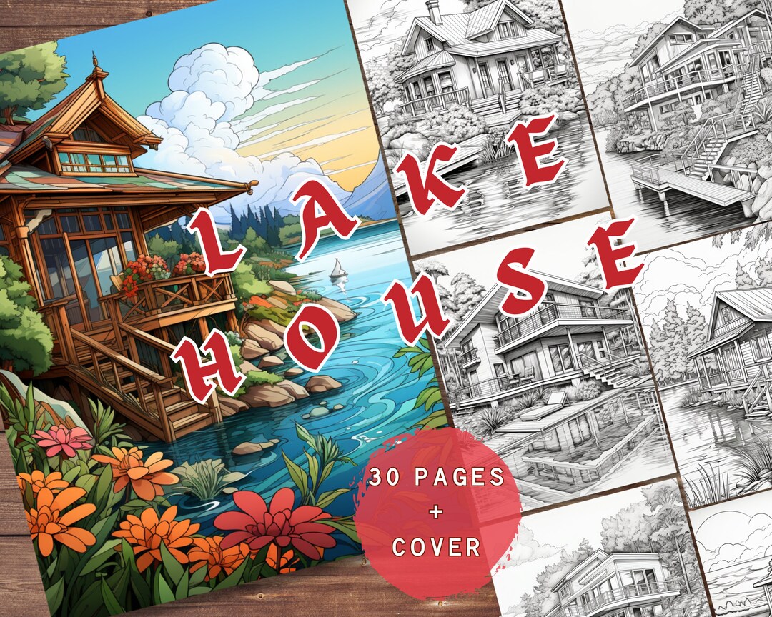 30 Lake Houses Coloring Book Printable Dream House Coloring - Etsy