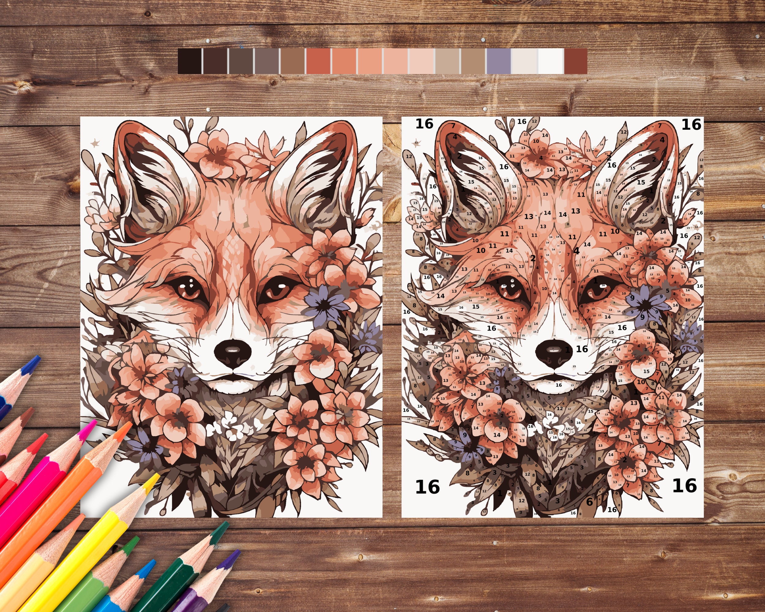 Color by Number for Adult, Fox Paint by Number, Printable Coloring ...