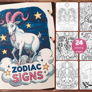 24 Zodiac Signs Coloring Book, Easy Astrology Coloring Pages for Adults ...