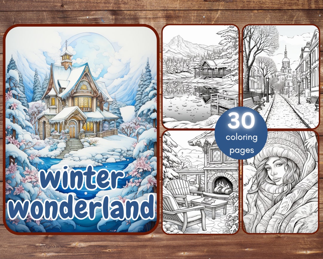 30 Winter Wonderland Coloring Book, Grayscale Printable PDF Winter ...