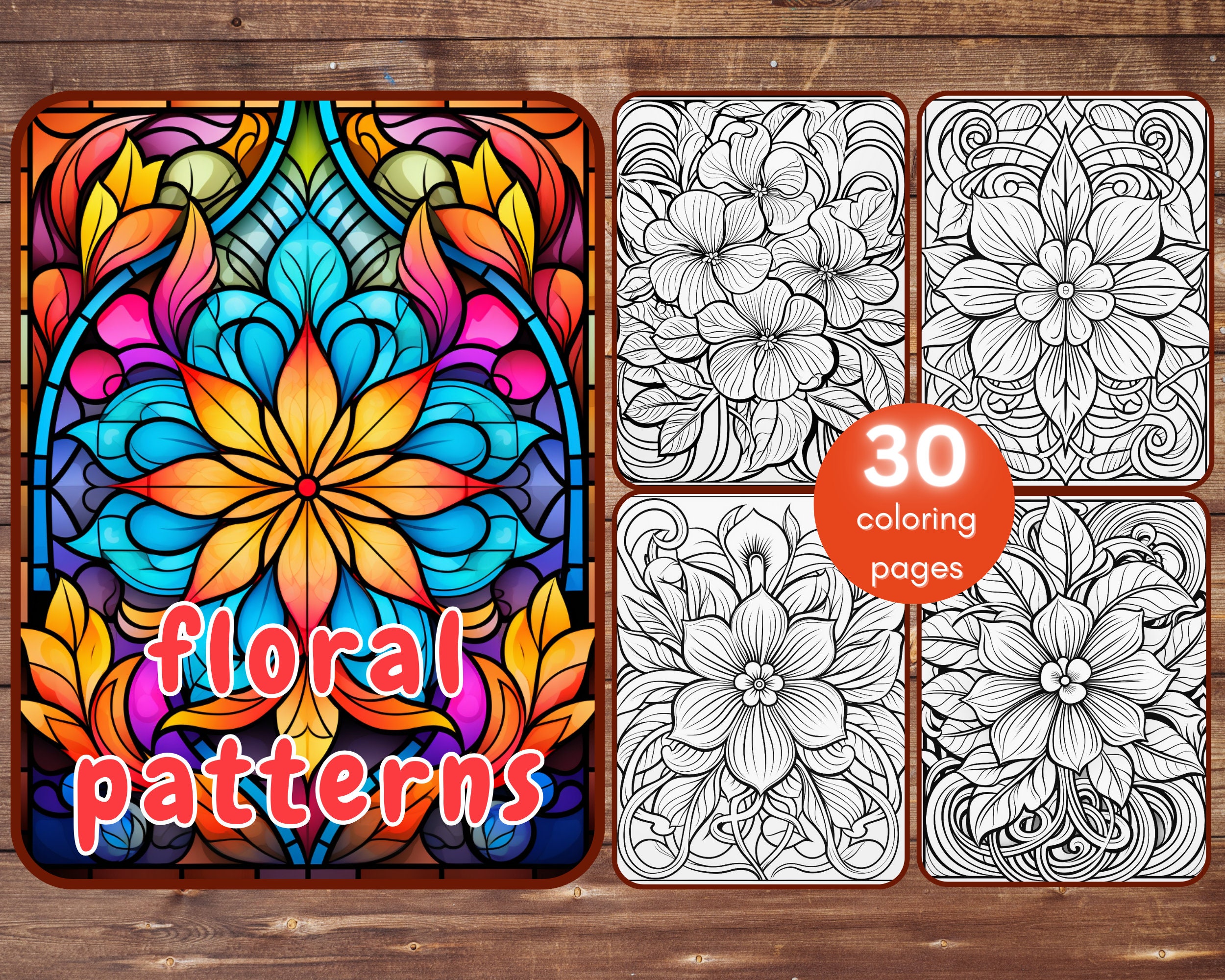 30 Floral Patterns Coloring Book, Printable Flower Patterns Coloring ...
