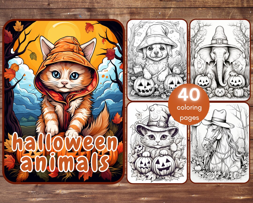 40 Halloween Animals Coloring Book, Printable Pumpkin Gothic Spooky ...