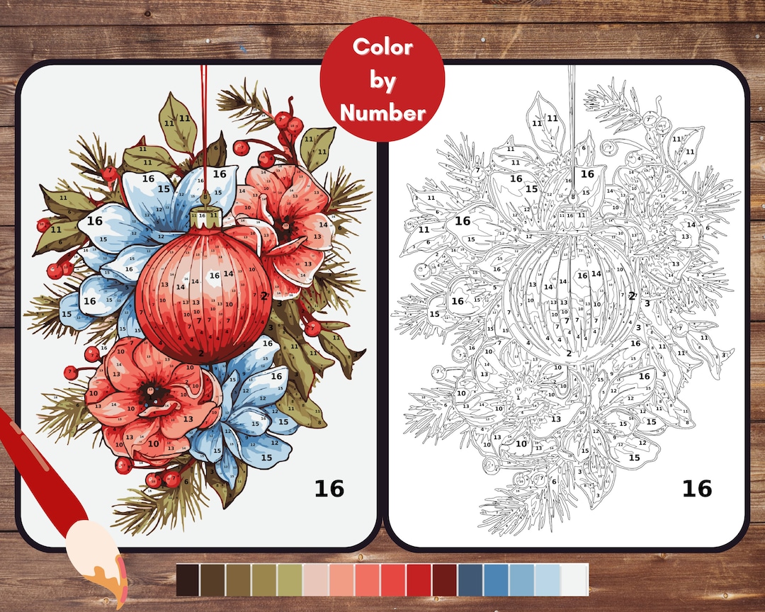 Christmas Bauble Color by Number for Adults, Ornament Paint by Number ...