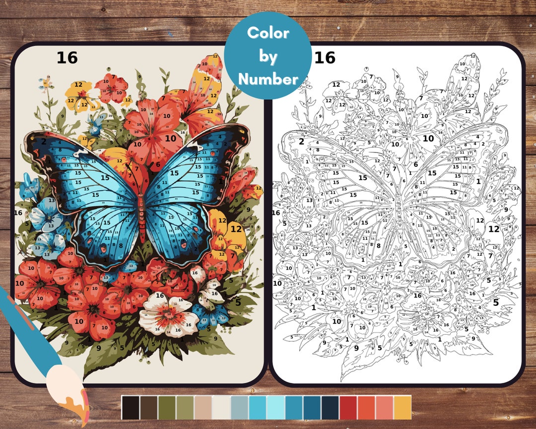 Color by Number for Adults, Butterfly Paint by Number, Printable ...