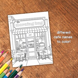 30 Cozy Coffee Shop Storefronts Coloring Book, Easy Cafe Coloring Pages ...