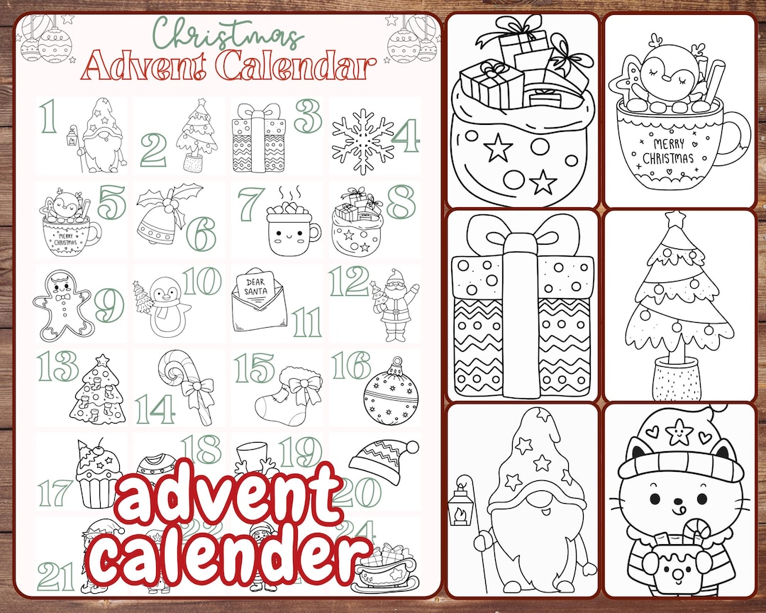 Christmas Advent Calendar Coloring Book, Printable Countdown to ...