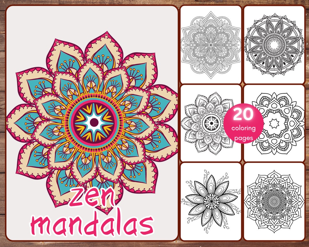 20 Zen Mandalas Coloring Book, Printable Mandala Coloring for Stress ...