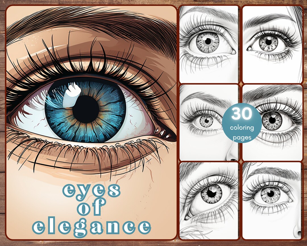 30 Eyes of Elegance Coloring Book, Grayscale Fantasy Eyes Coloring for Adults and Kids, Magic ...