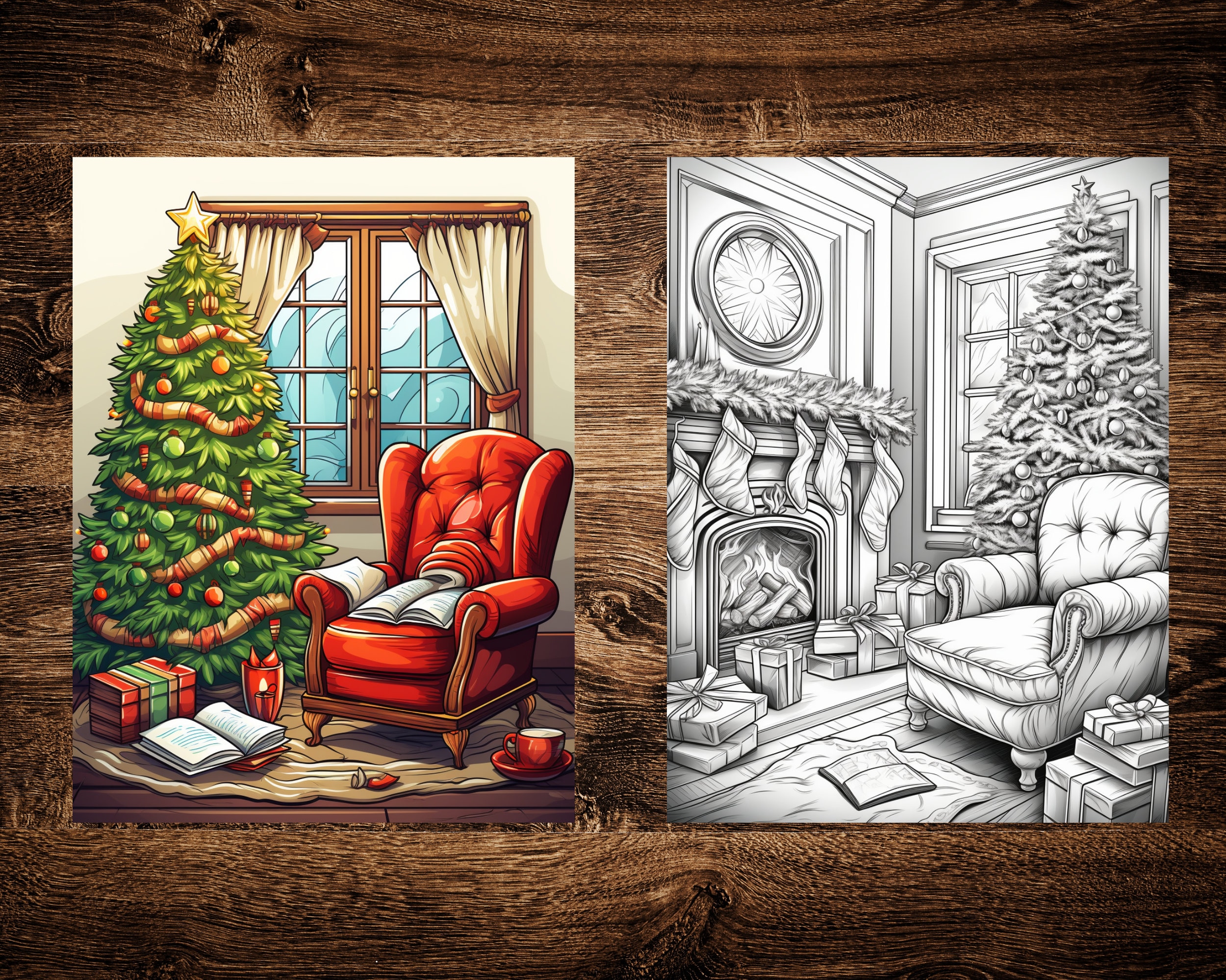 20 Cozy Christmas Coloring Book, Grayscale Printable Christmas Coloring ...