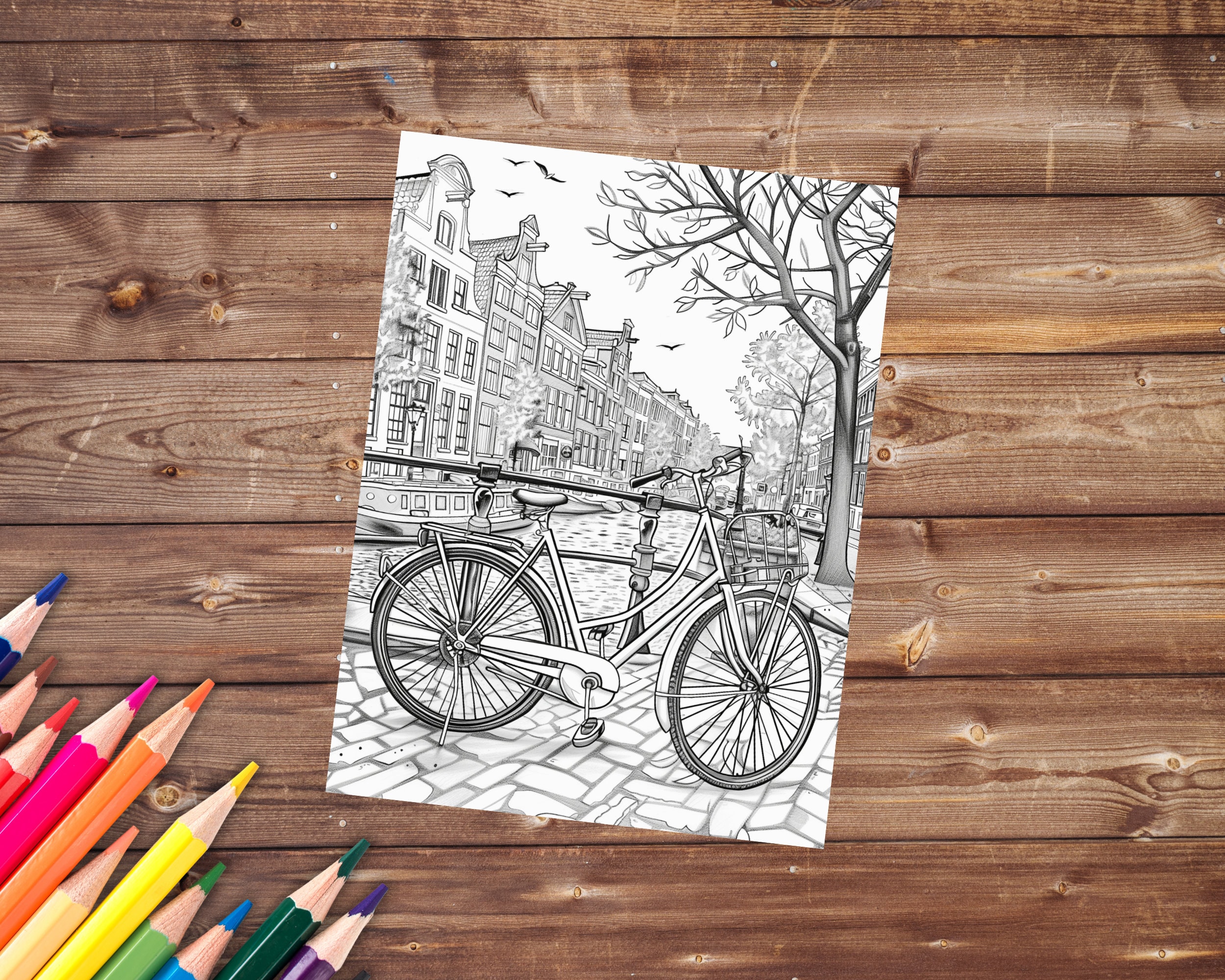 30 Amsterdam Coloring Book, Grayscale Netherlands Coloring Pages for ...