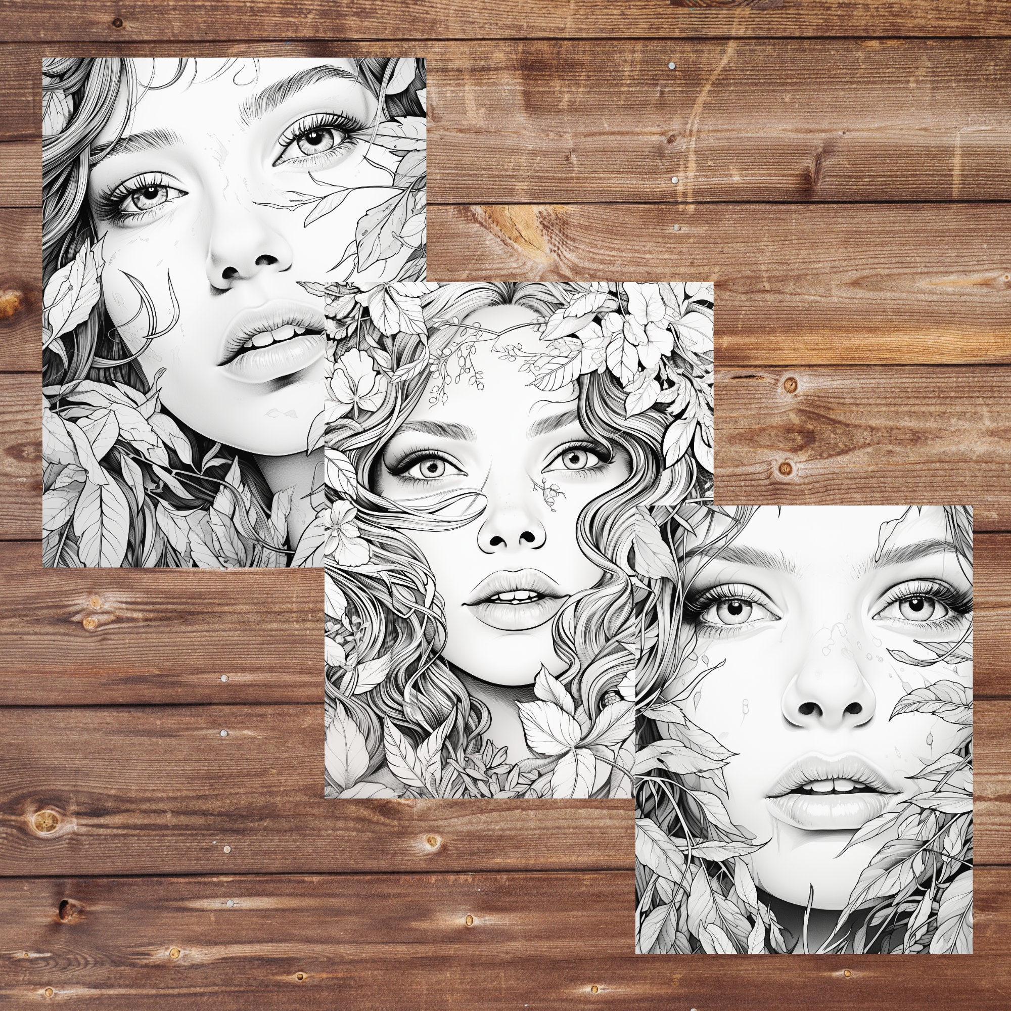 30 Face of a Woman Coloring Book, Grayscale Fantasy Face Coloring for ...