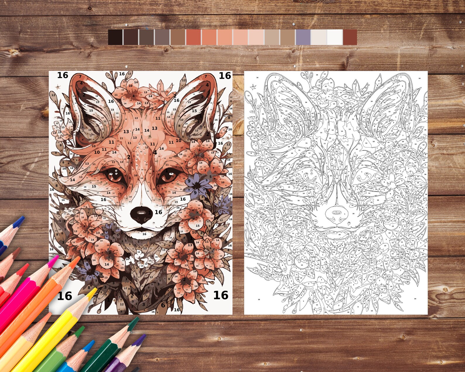 Color by Number for Adult, Fox Paint by Number, Printable Coloring ...