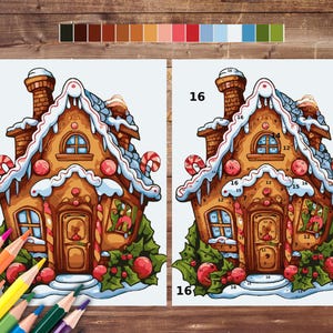 Gingerbread Color by Number for Adult, Christmas House Paint by Number ...