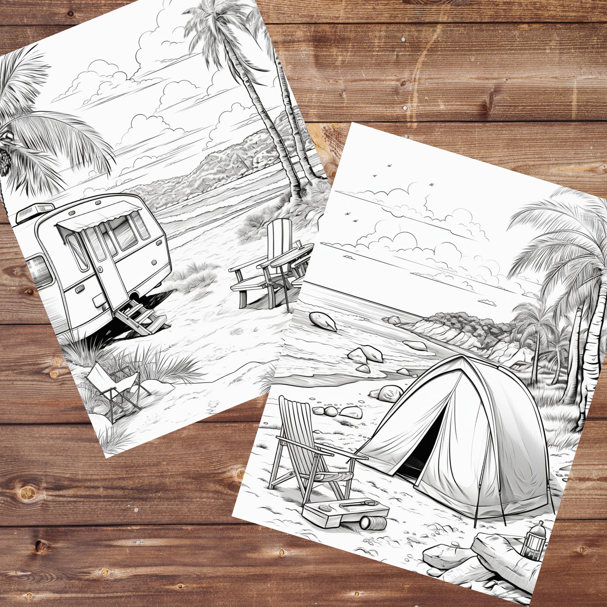 30 the Great Outdoors Coloring Book, Grayscale Camping Coloring Pages ...