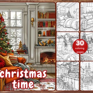 30 Christmas Time Coloring Book, Grayscale Christmas Inside Coloring ...
