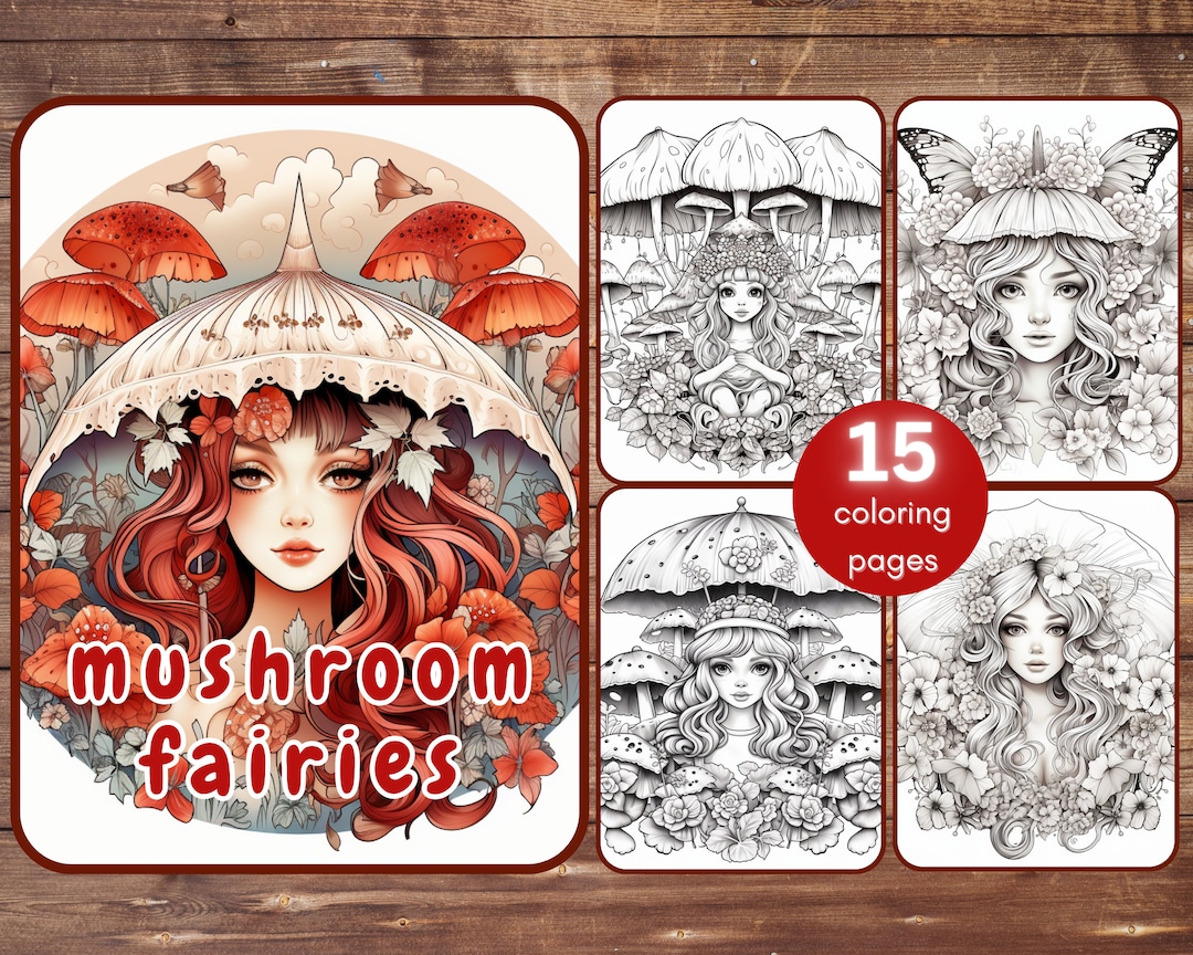 15 Mushrooms and Fairies Coloring Book, Mandala Inspired Fantasy ...
