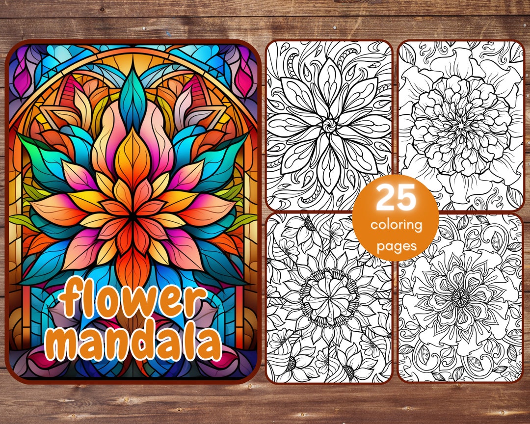 25 Flowers Mandala Coloring Book, Printable Floral Patterns Coloring ...
