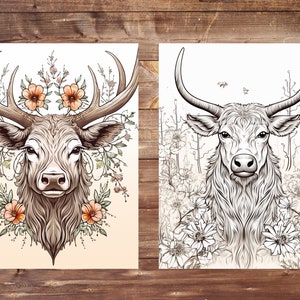 22 Majestic Animals Coloring Book, Grayscale Printable Animals and ...