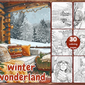 30 Winter Wonderland Coloring Book, Grayscale Winter Coloring Pages for ...