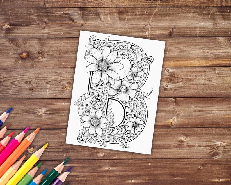 56 Alphabet Coloring Book, Grayscale Letters Coloring Pages for Adults ...