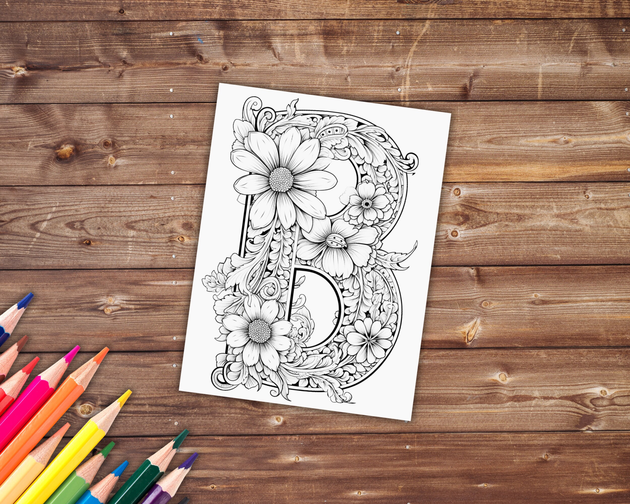 56 Alphabet Coloring Book, Grayscale Letters Coloring Pages for Adults ...