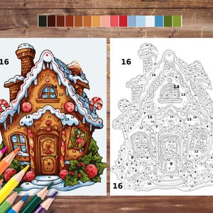 Gingerbread Color by Number for Adult, Christmas House Paint by Number ...