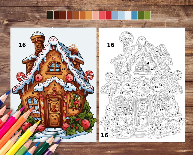 Gingerbread Color by Number for Adult, Christmas House Paint by Number ...