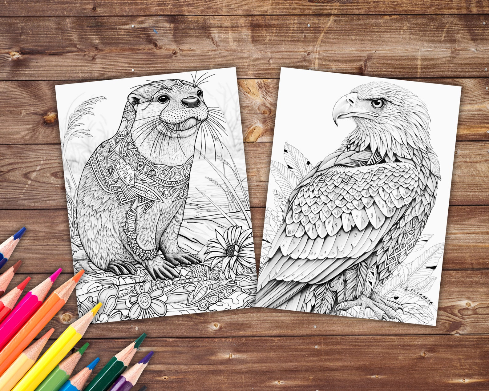 30 Native American Animals Coloring Book, Grayscale Fantasy Animals ...