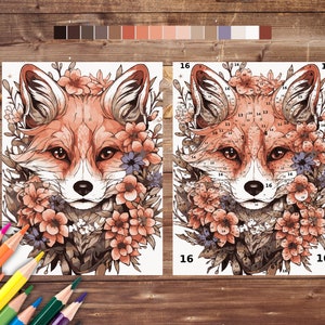 Color by Number for Adult, Fox Paint by Number, Printable Coloring ...
