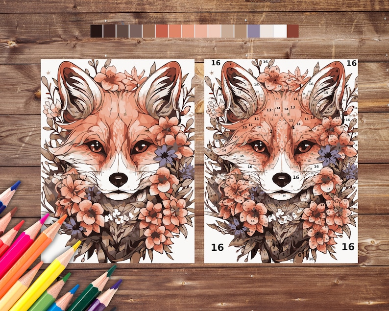 Color by Number for Adult, Fox Paint by Number, Printable Coloring ...