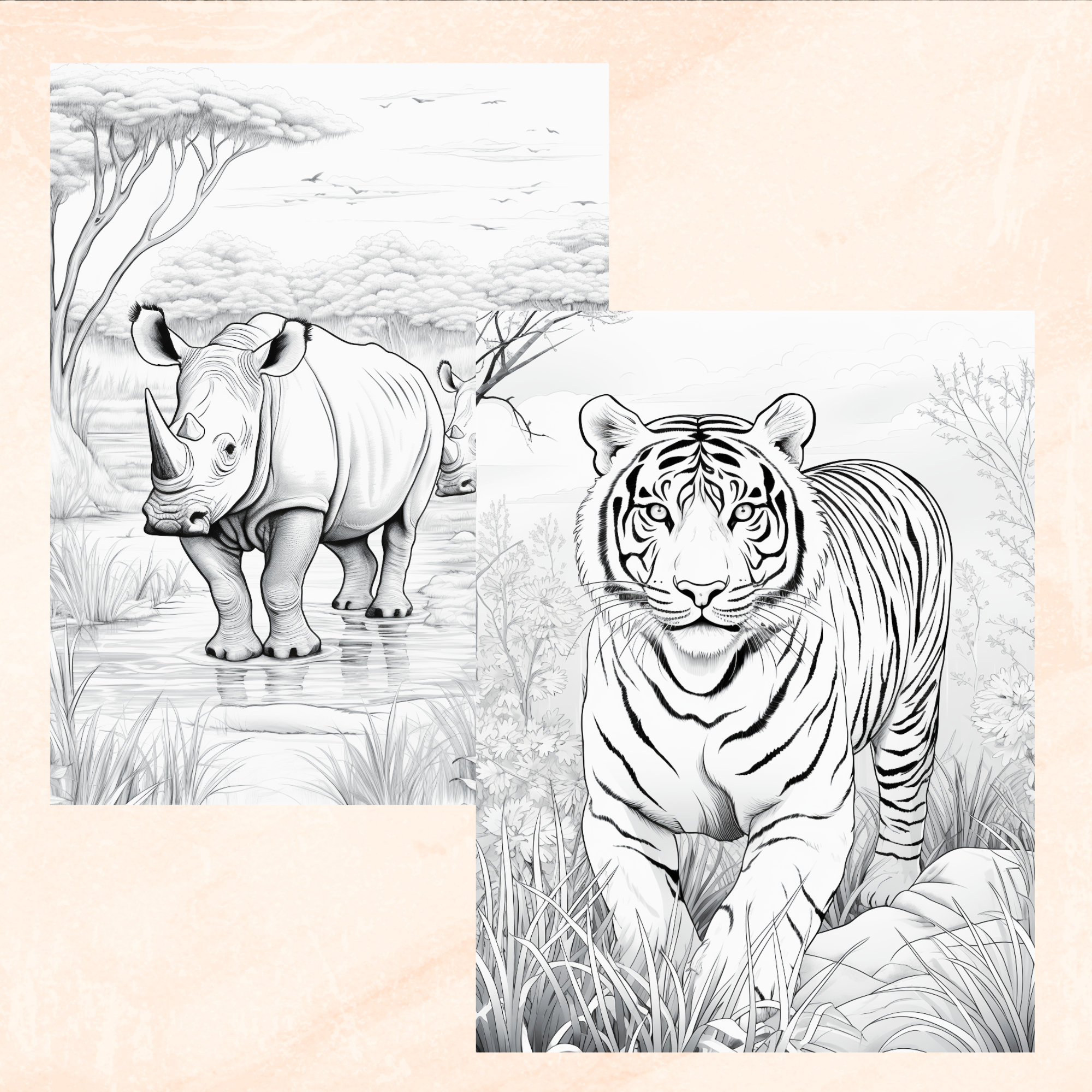30 Safari Animals Coloring Book, Grayscale Printable PDF African ...