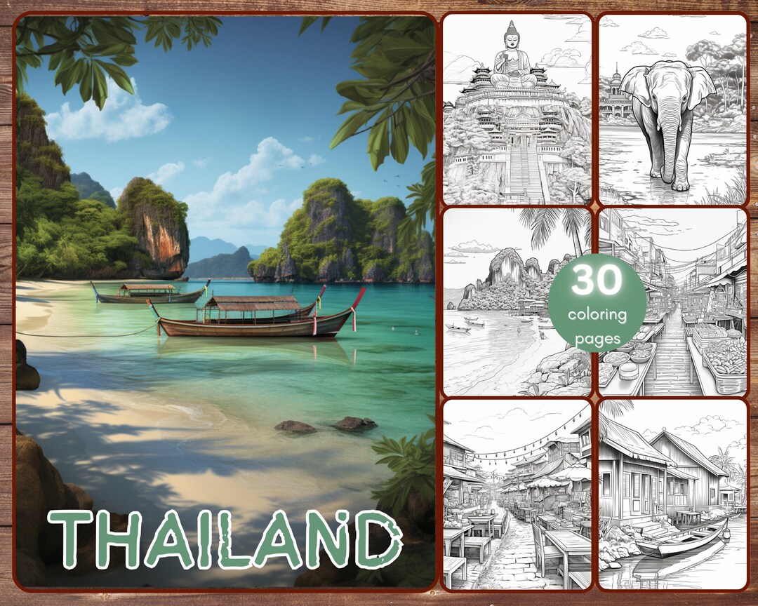 30 Thailand Coloring Book, Grayscale Travel Coloring Book for Adults ...