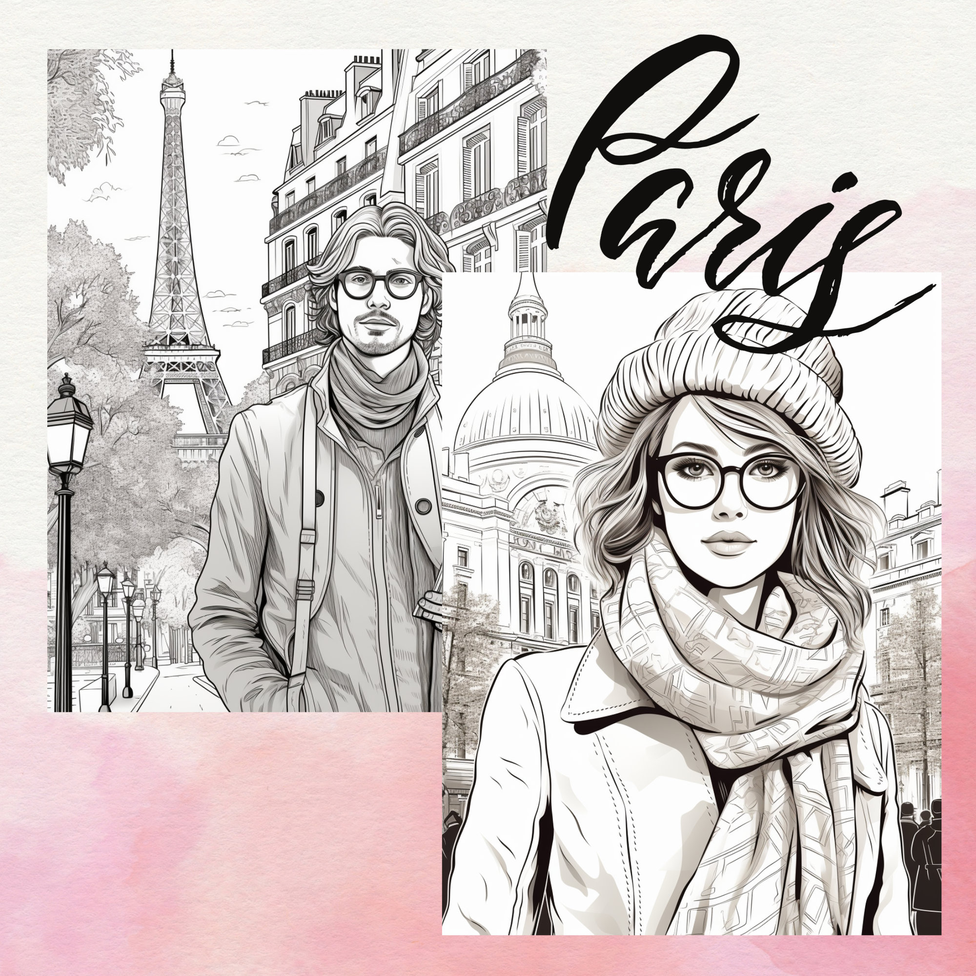 30 Paris Coloring Book, Grayscale Coloring Book for Adults, Travel ...