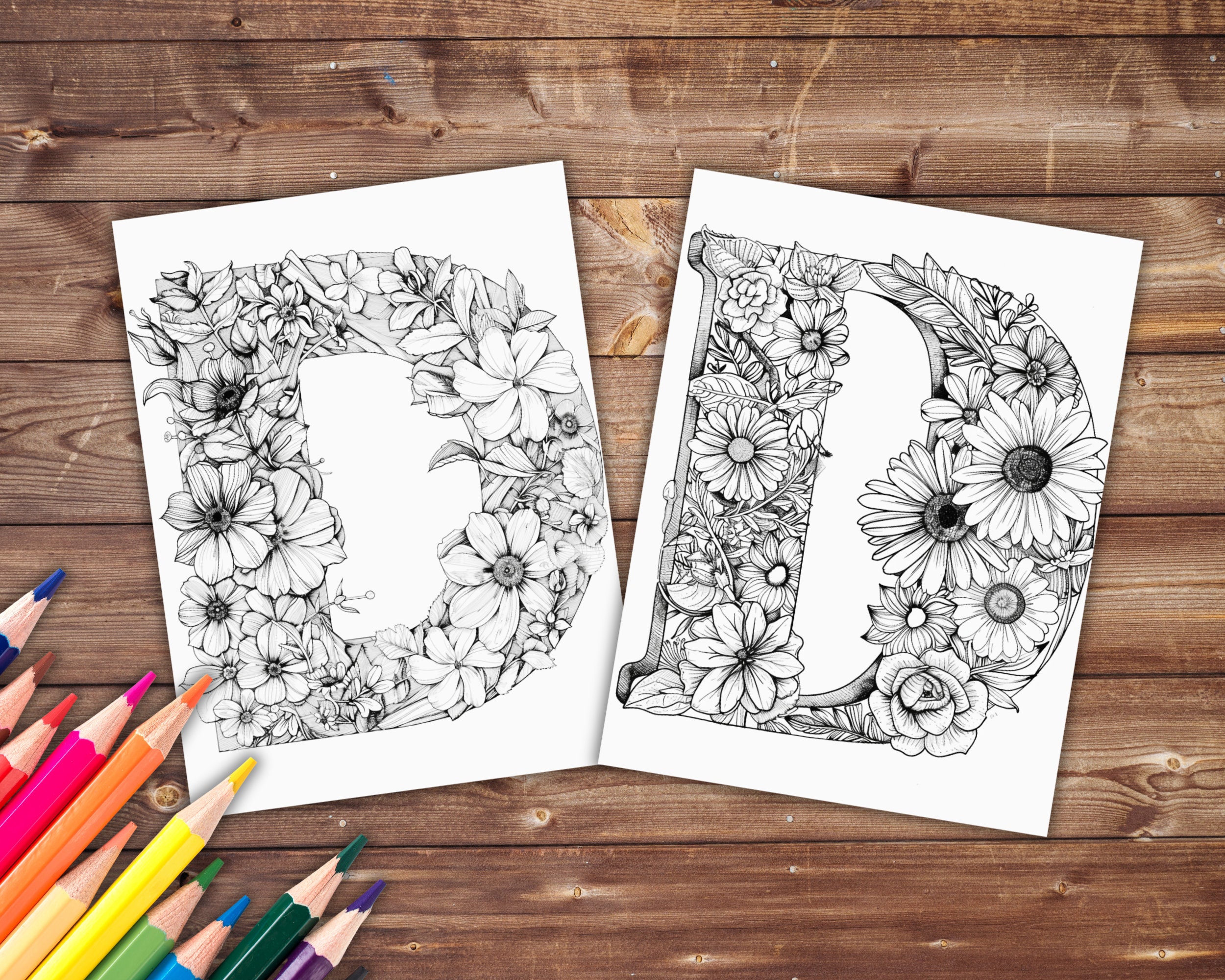 56 Alphabet Coloring Book, Grayscale Letters Coloring Pages for Adults ...